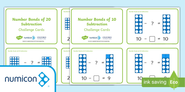 Numicon Shapes Number Bonds Subtraction Challenge Cards